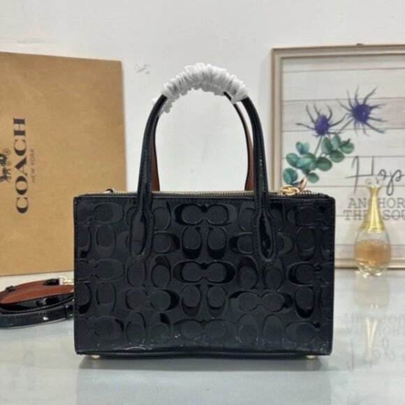Coach | Bags | Coach Nina Small Tote Bag Signature Leather Cv40 Black ...